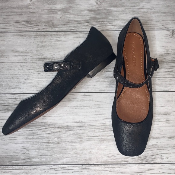 Coach | Shoes | Coach Black Metallic Flats With Strap Nwot | Poshmark